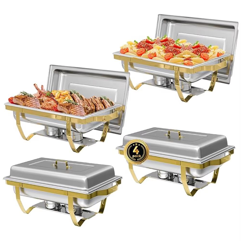 Semi-Gold Plated Stainless Steel Chafing Dish Buffet Set 8QT | Inspire ...