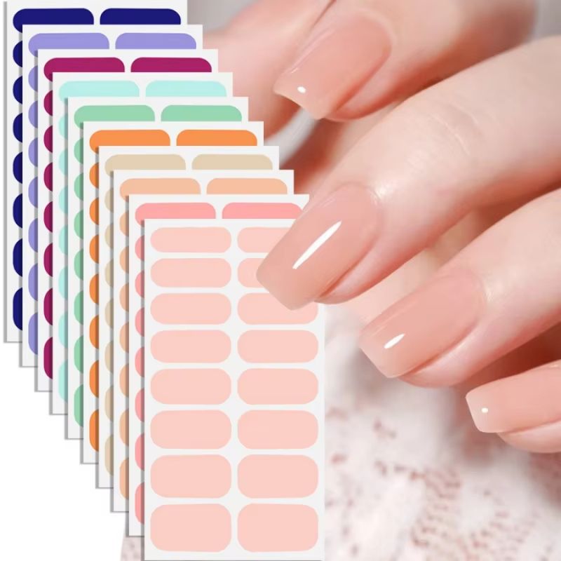 16-Piece Solid Color Nail Stickers - Pink & Nude Disposable | Inspire ...