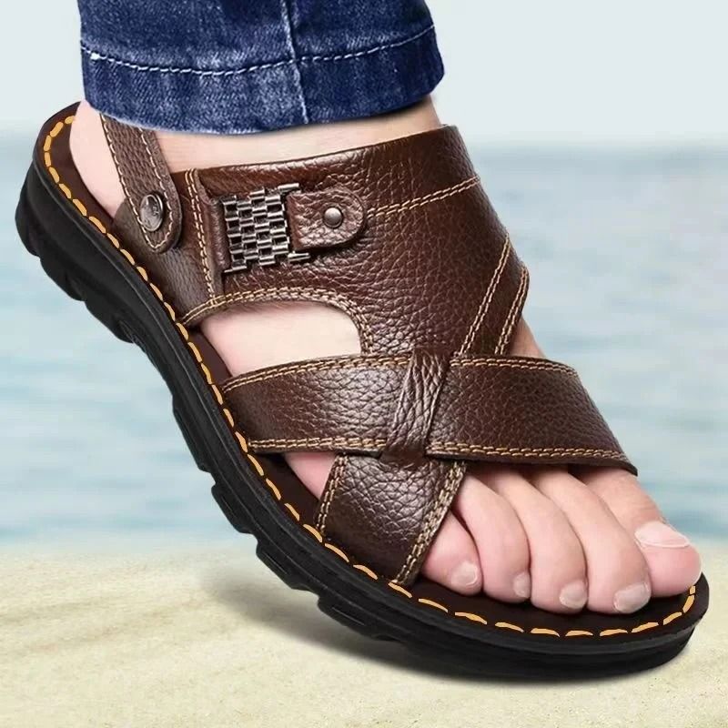 Men Genuine Leather Sandals with Non Slip Sole and Thick Cus | Inspire ...