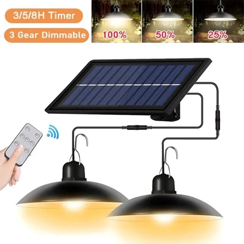 Solar Powered Pendant Light with Double Head LED Chandelier | Inspire ...
