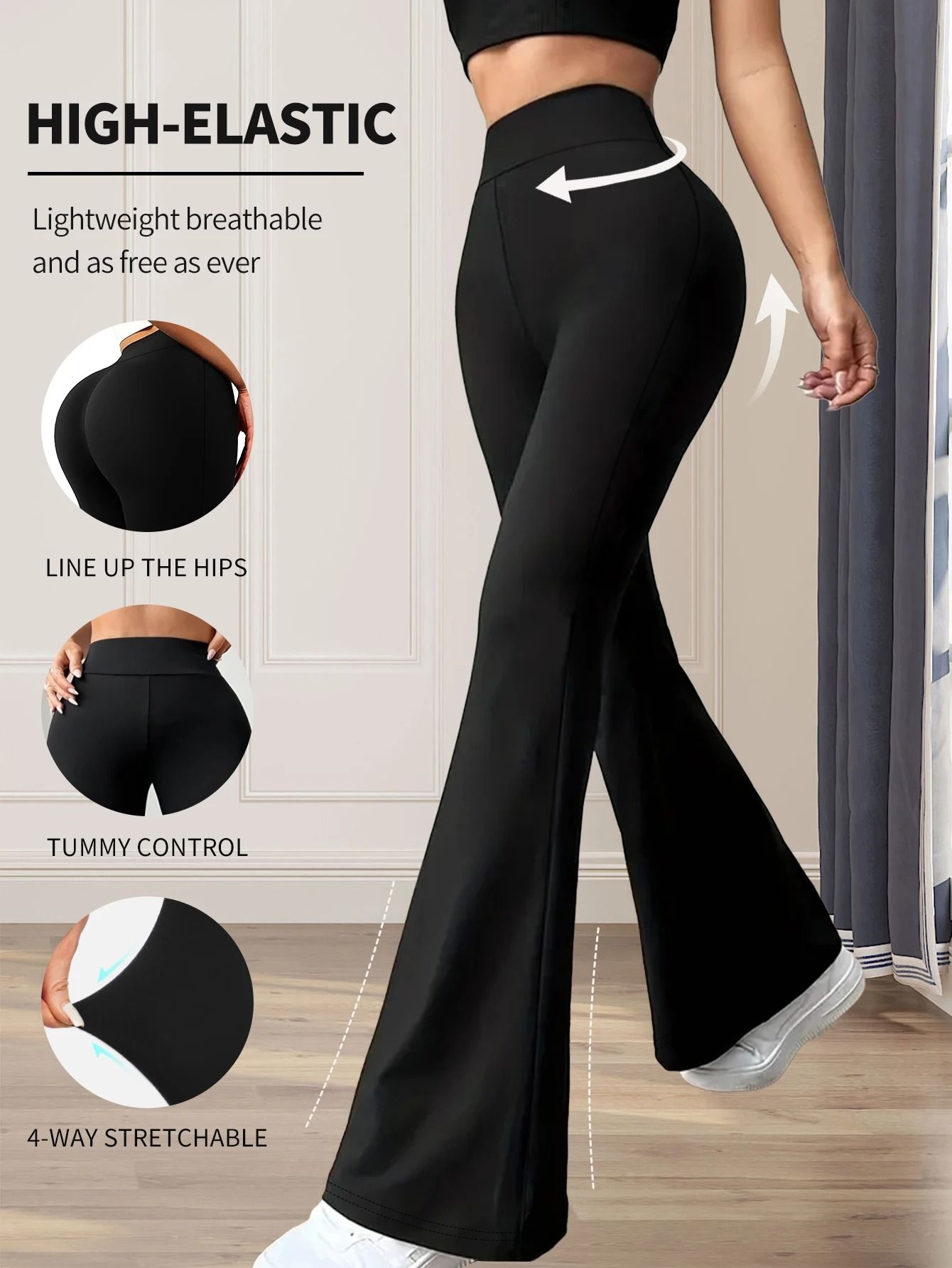 Womens High Waisted Slim Fit Flared Pants Wide Leg Long Blac | Inspire ...