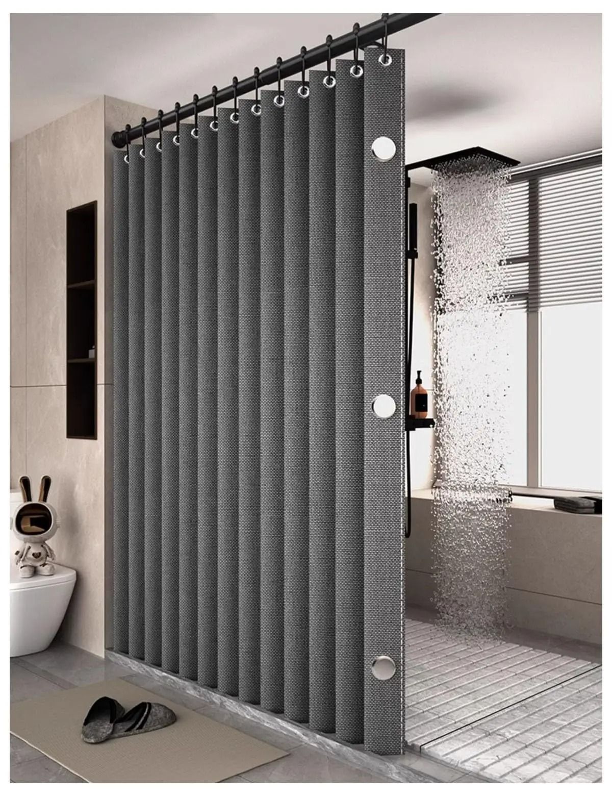 Bathroom Folding Linen Shower Curtain With Magnets Waterproo | Inspire ...