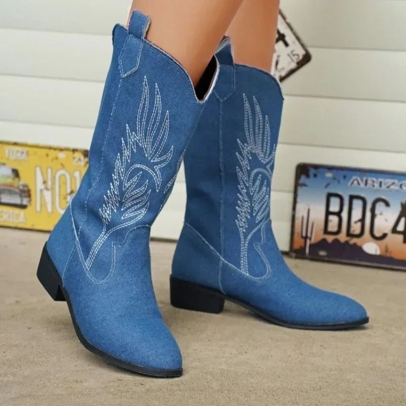 Womens Thick Sole Pointed Toe Knight Boots Slip On Cowboy Em | Inspire ...