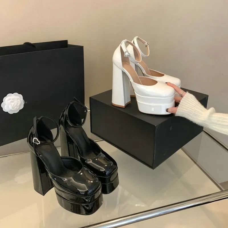 Large Size High Heel Square Toe Sandals with Platform and Bu | Inspire ...