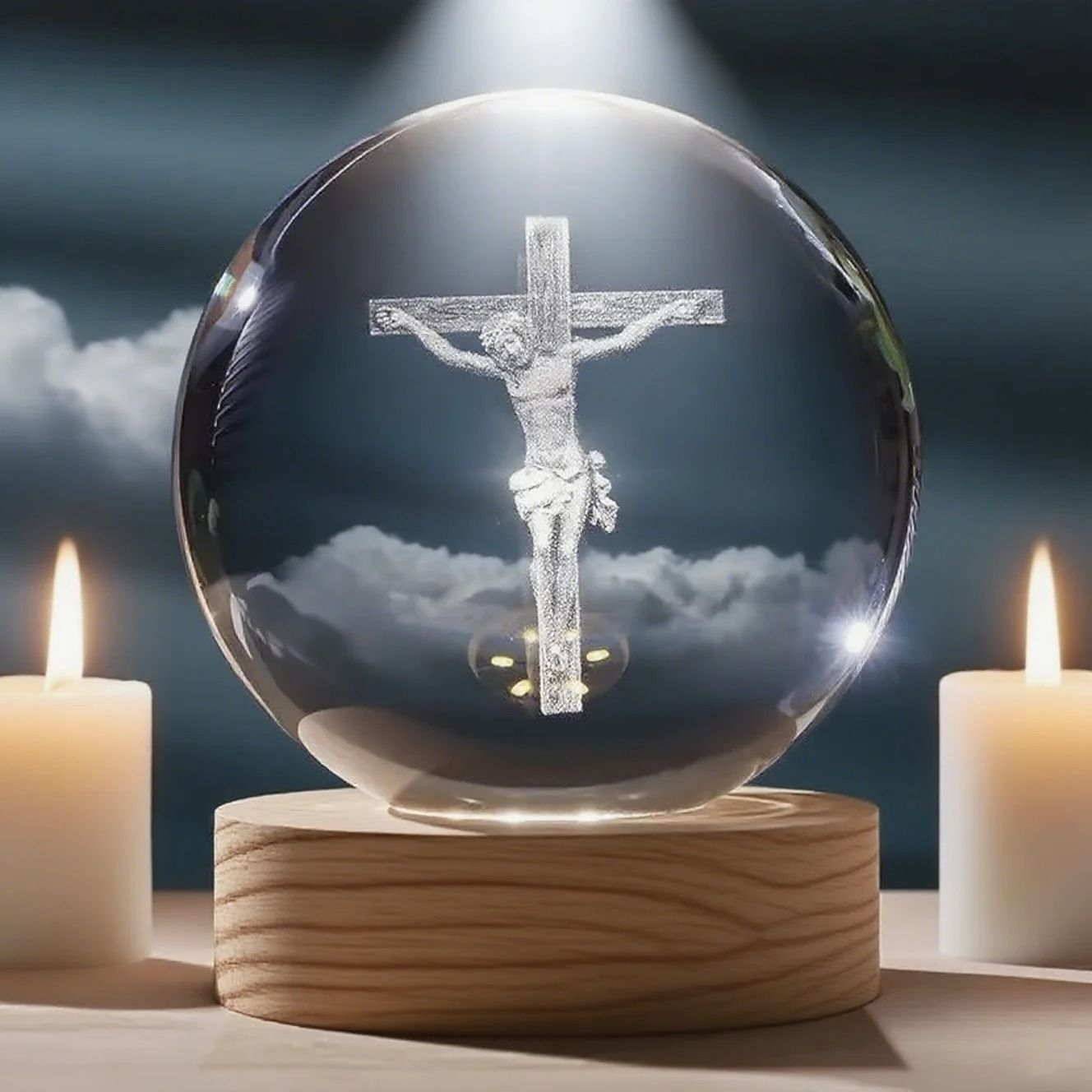 Illuminated Jesus and Virgin Mary Crystal Ball Set with Cros | Inspire ...