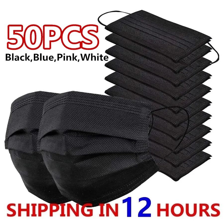 3 Layer Disposable Black Face Mask with Earloops | Inspire Uplift