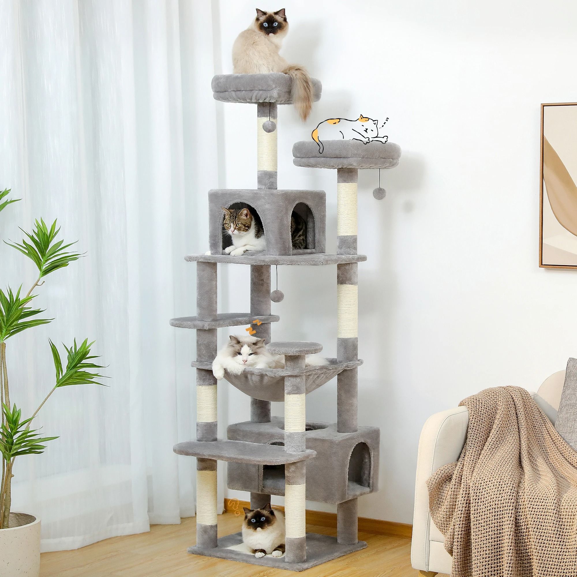 Large Cat Tree Tower for Indoor Cats with Scratching Posts H | Inspire ...