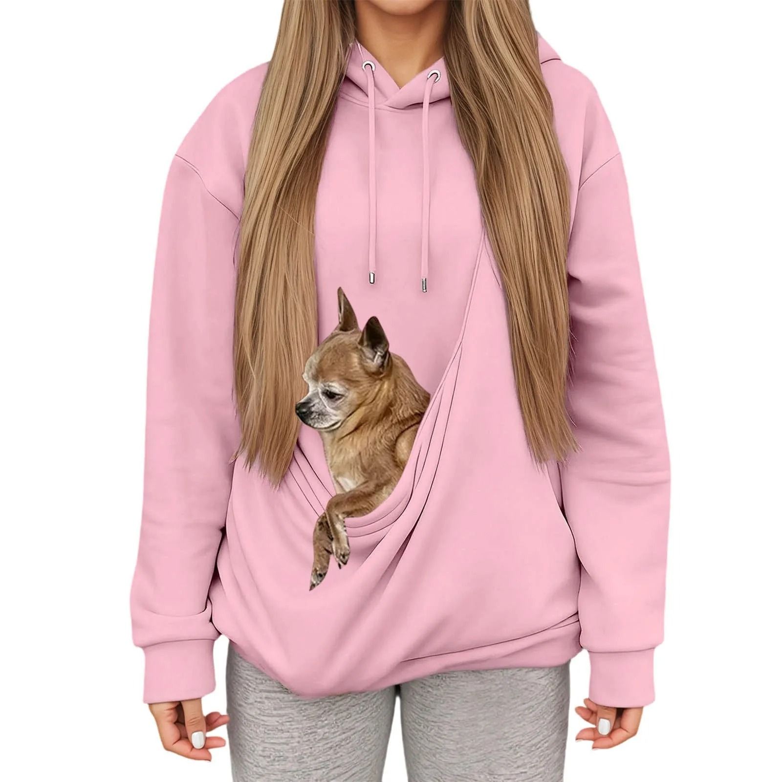 Autumn Winter Womens Hooded Sweatshirt with Pet Carrier Pock | Inspire ...