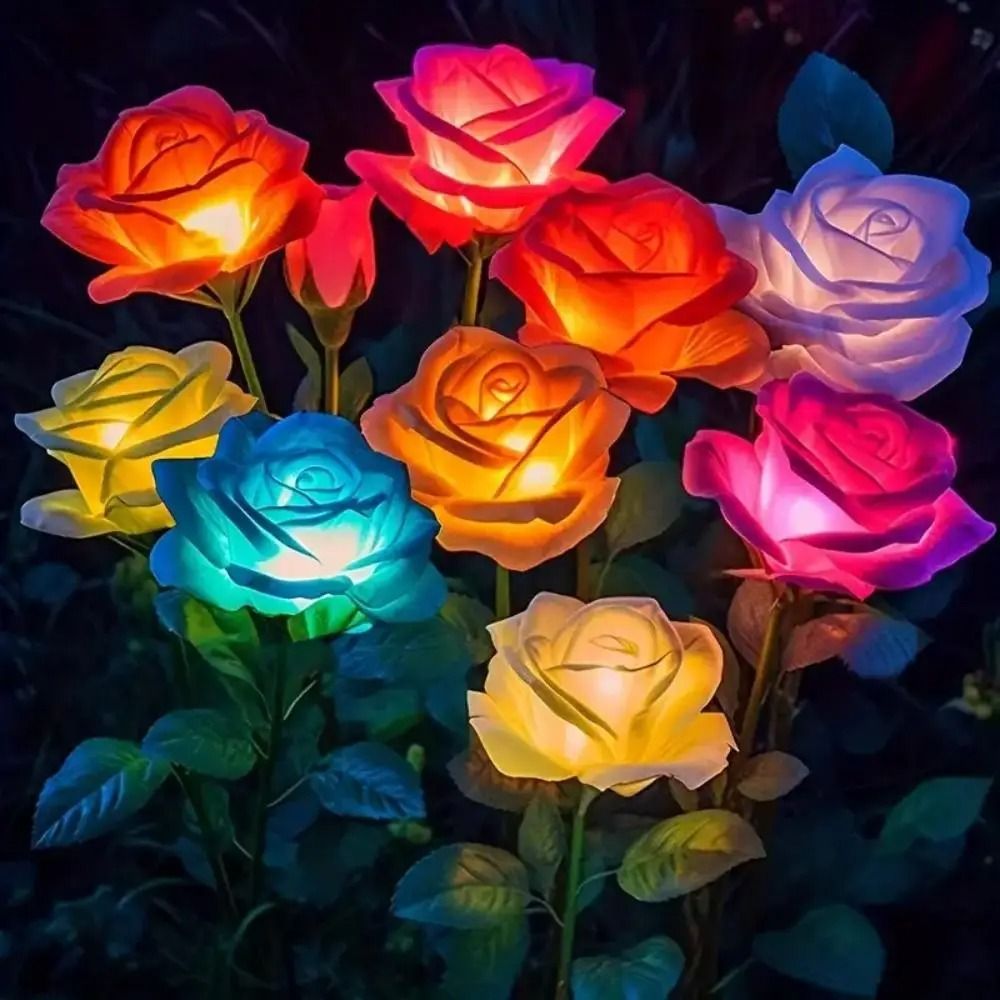 Solar Rose Garden Lights with 5 Illuminated Flower Heads – W | Inspire ...