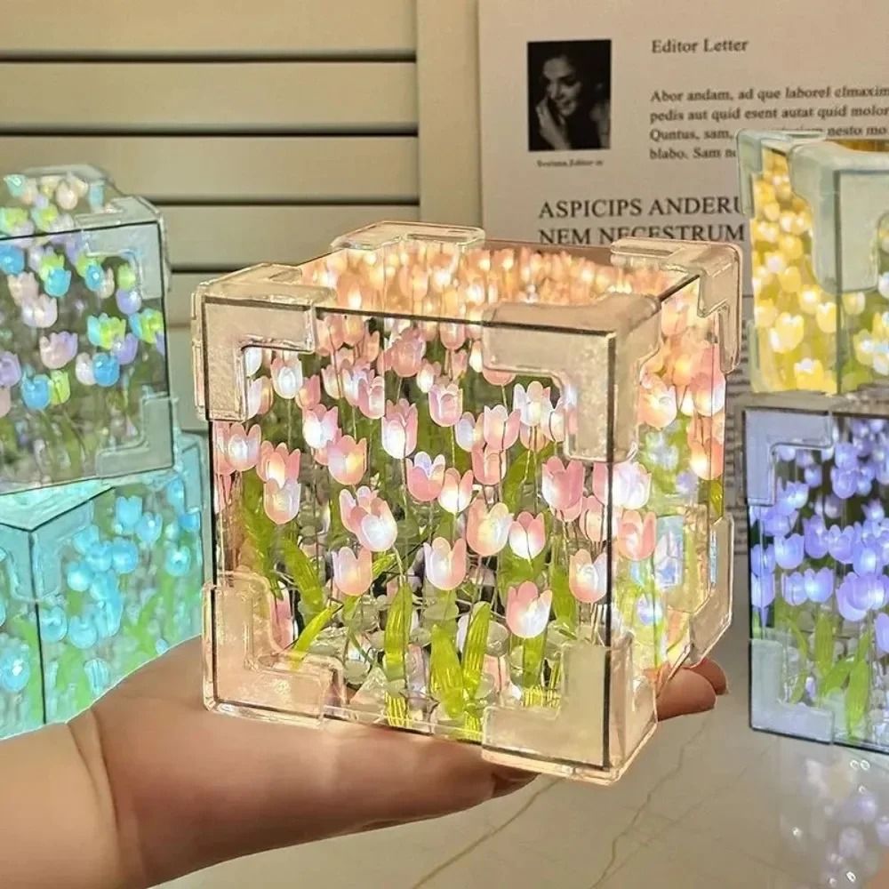 DIY Tulip Mirror Cube Night Light Table Lamp | Inspire Uplift