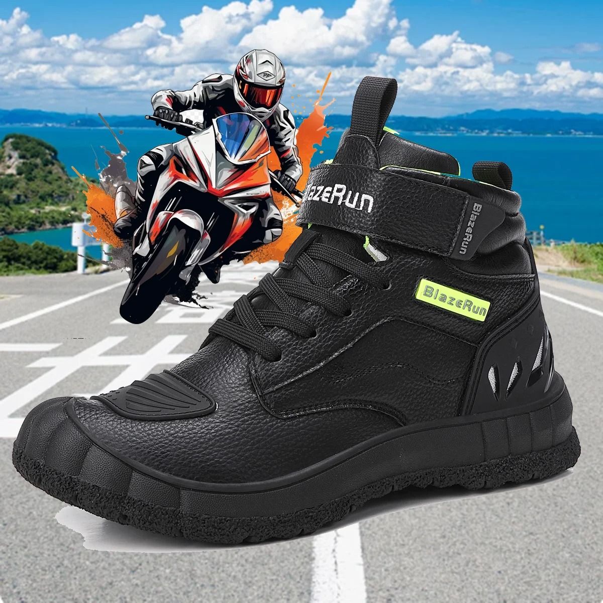 Mens Leather Motorcycle Riding Boots Breathable Anti Slip We | Inspire ...