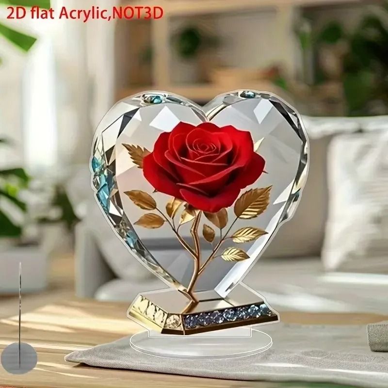 Acrylic Bohemian Heart Shaped Sculpture Ornament with Red Ro | Inspire ...