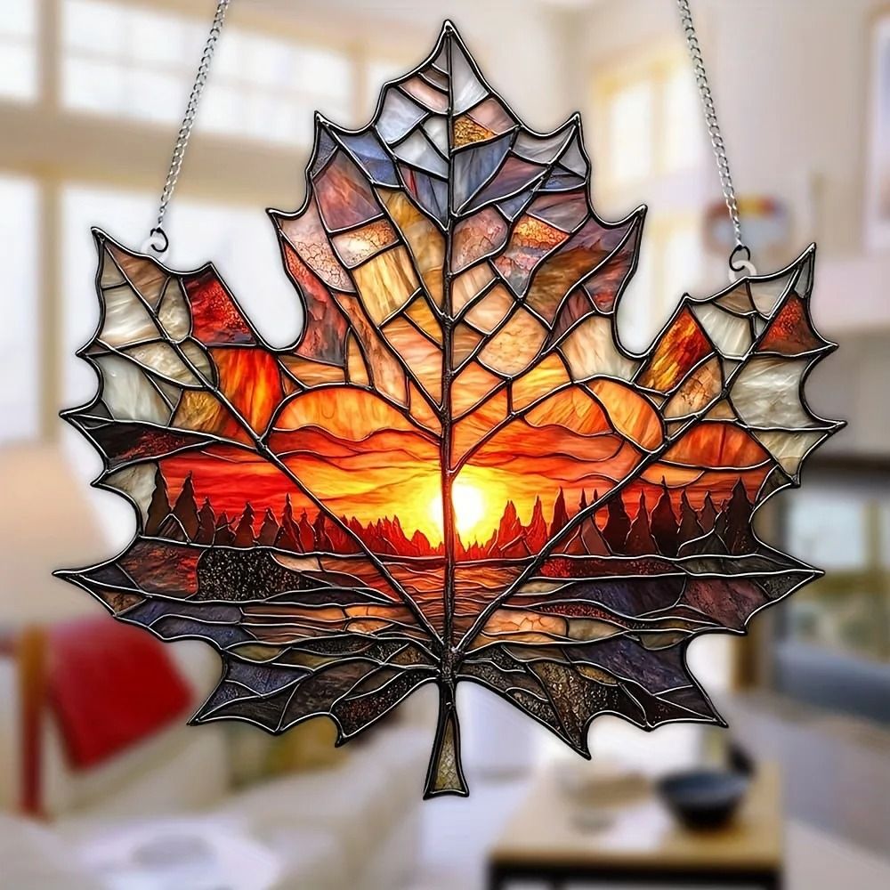 Sunset Maple Leaf Outdoor Decor Suncatcher Window and Curtai | Inspire ...