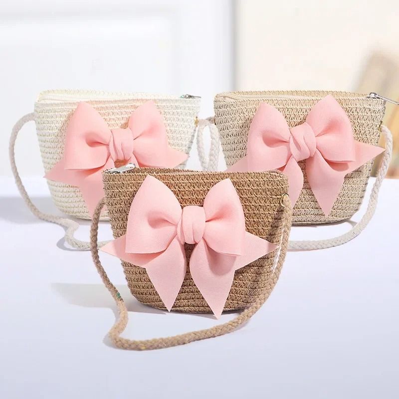 Cute Bow Straw Shoulder Bag and Mini Crossbody Purse for Gir | Inspire ...