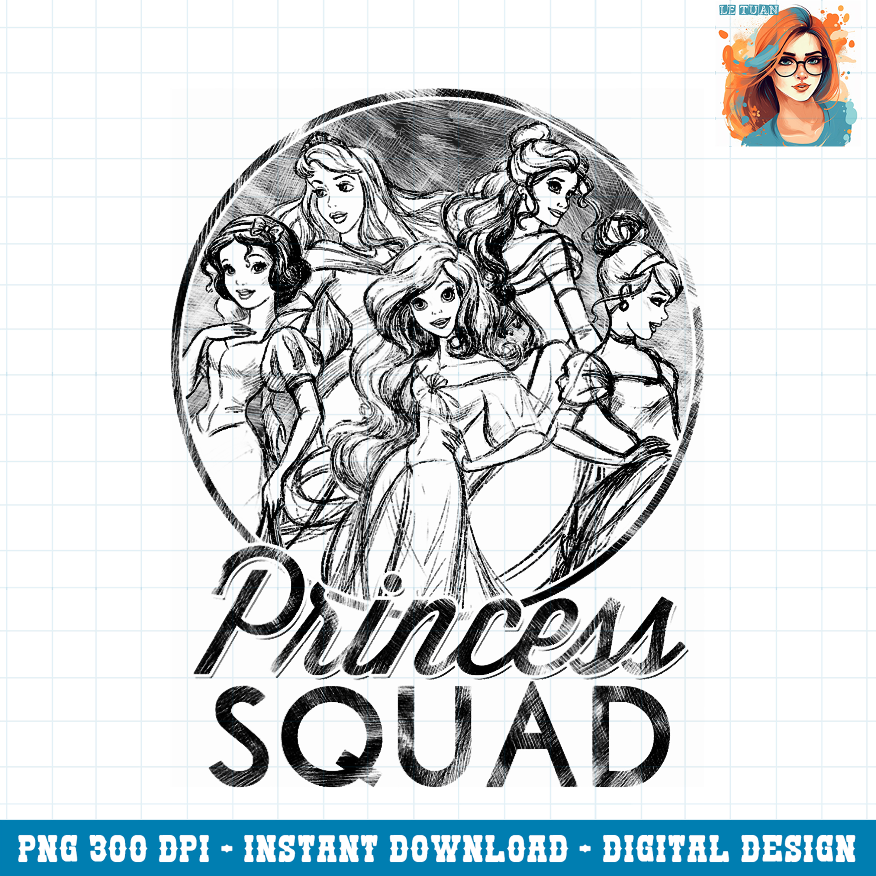 Disney Princess Squad Ariel Belle Line Art PNG Download C1 P | Inspire ...