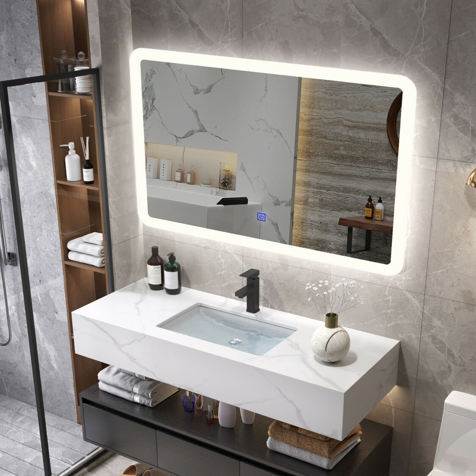LED Wall Mounted Bathroom Mirror with Touch Rounded Arc | Inspire Uplift