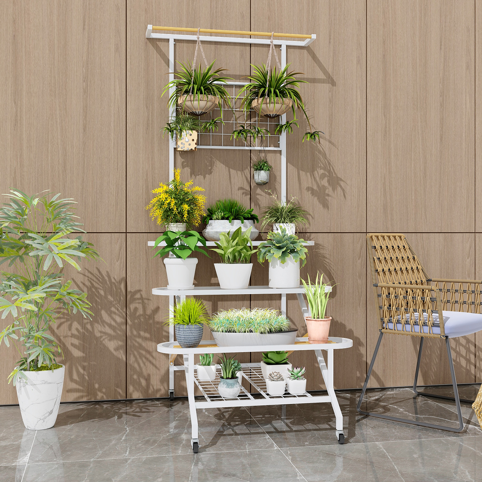 4-Tier Hanging Plant Stand with Bar & Wheels | Inspire Uplift