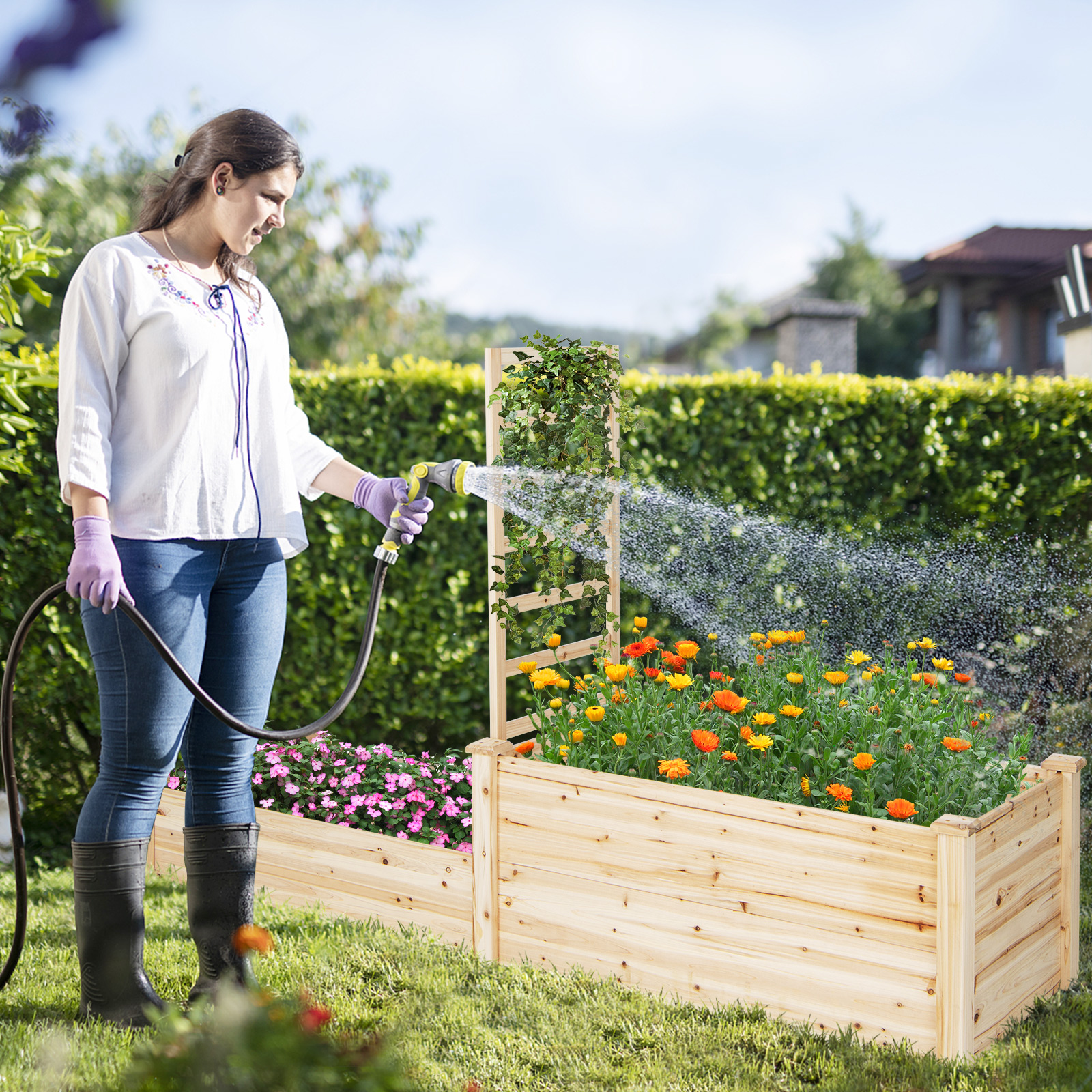 Raised Garden Bed with Trellis Planter Box | Inspire Uplift