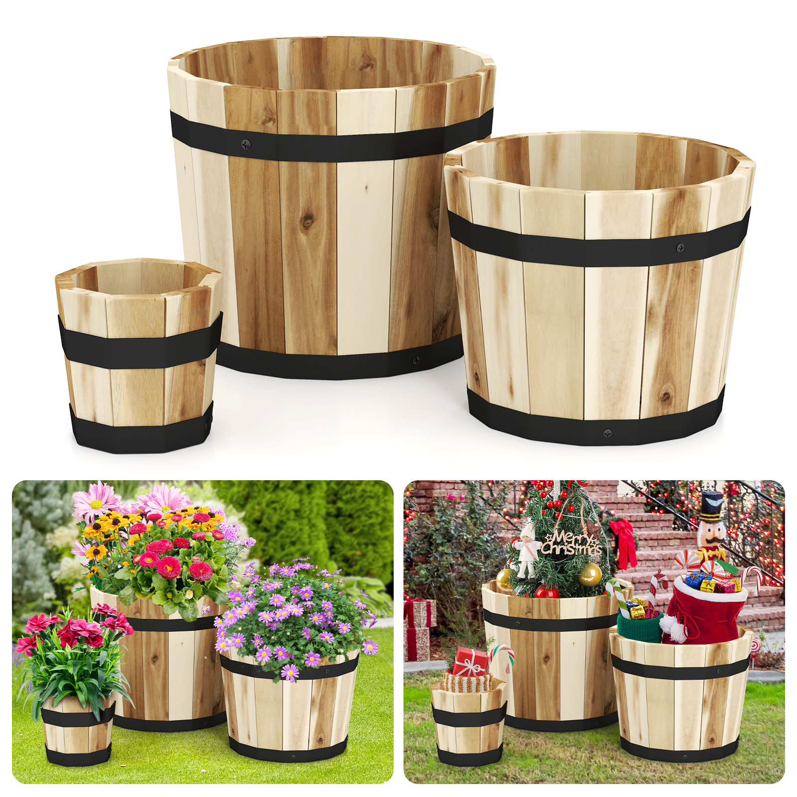 Set of 3 Outdoor Wooden Planter Boxes | Inspire Uplift