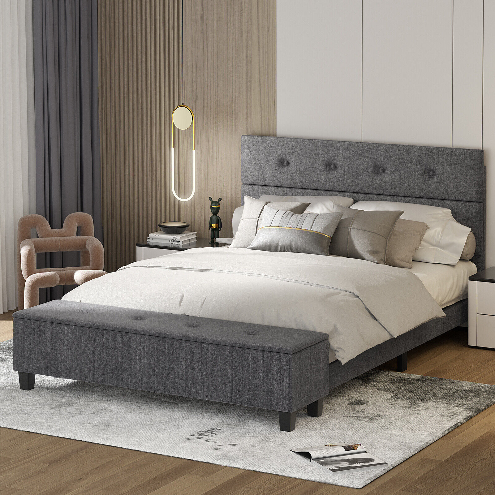 Upholstered Bed Frame with Ottoman Storage Full/Queen/Twin | Inspire Uplift