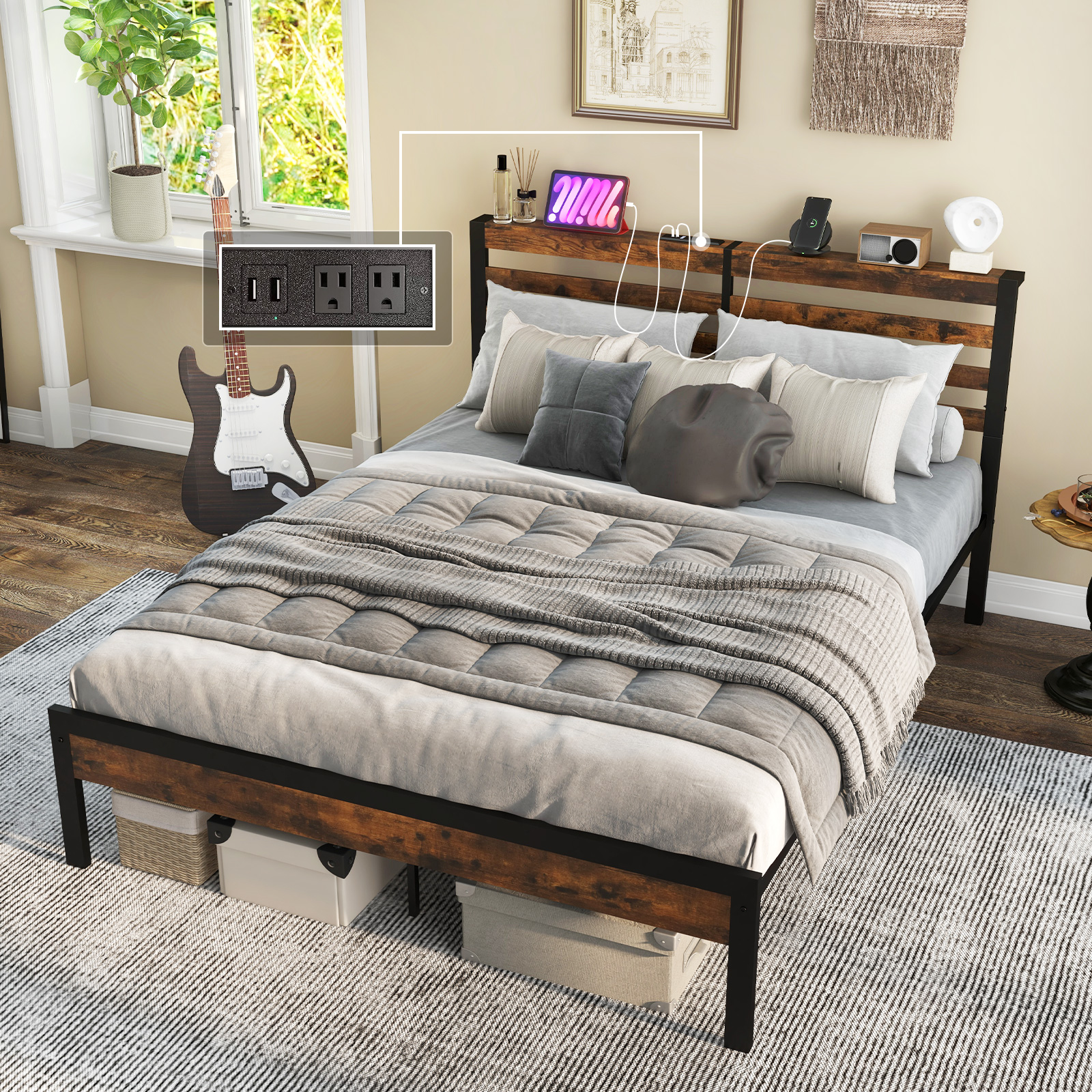 Bed Frame with Charging Station & Storage | Inspire Uplift