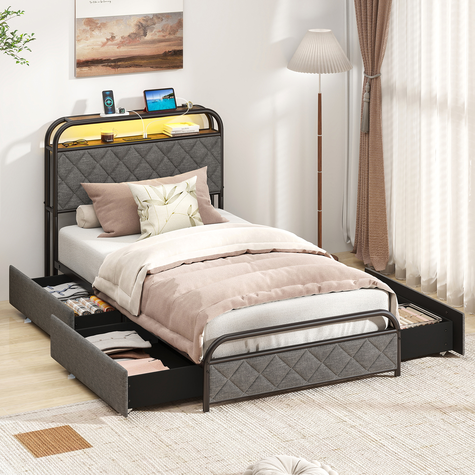 LED Bed Frame w/ Charging Station – Twin, Full, Queen | Inspire Uplift