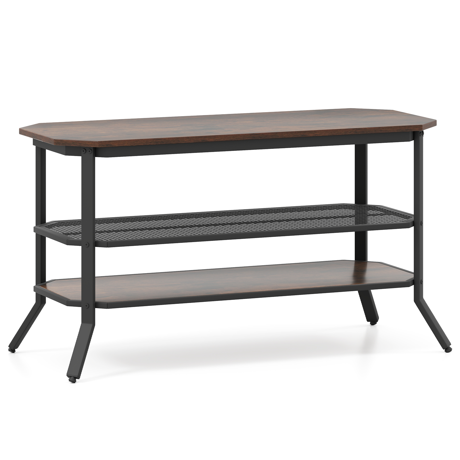 3-Tier Rustic Brown Console TV Stand, 46" Max | Inspire Uplift