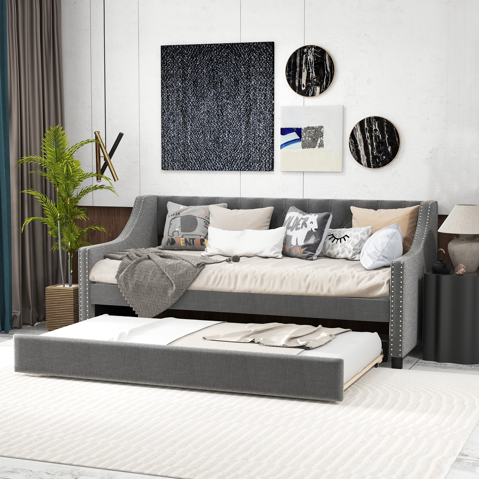 Twin Daybed with Trundle – Curved Armrest Sofa Bed | Inspire Uplift