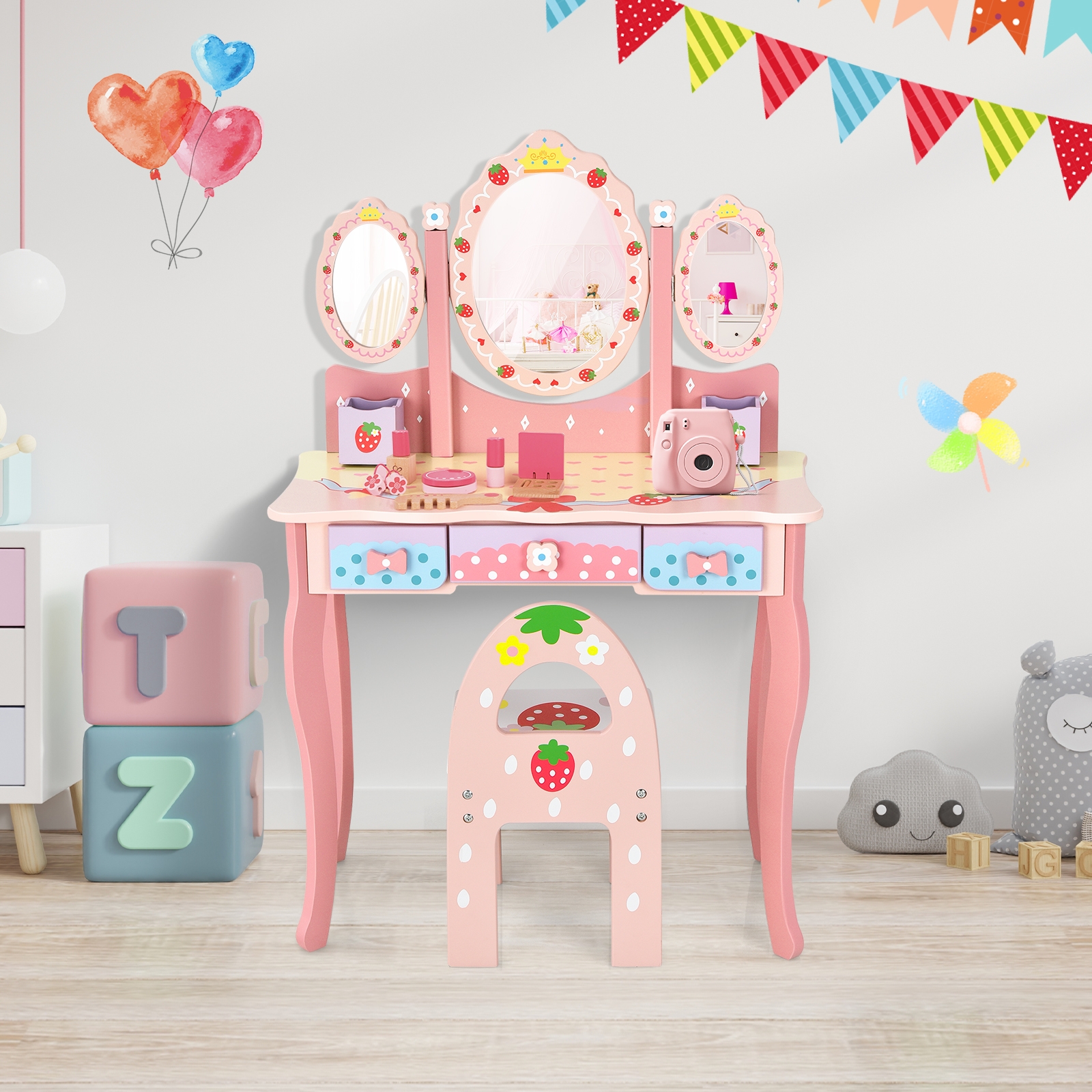 Kids Princess Vanity Set with Tri Fold Mirror & Chair | Inspire Uplift