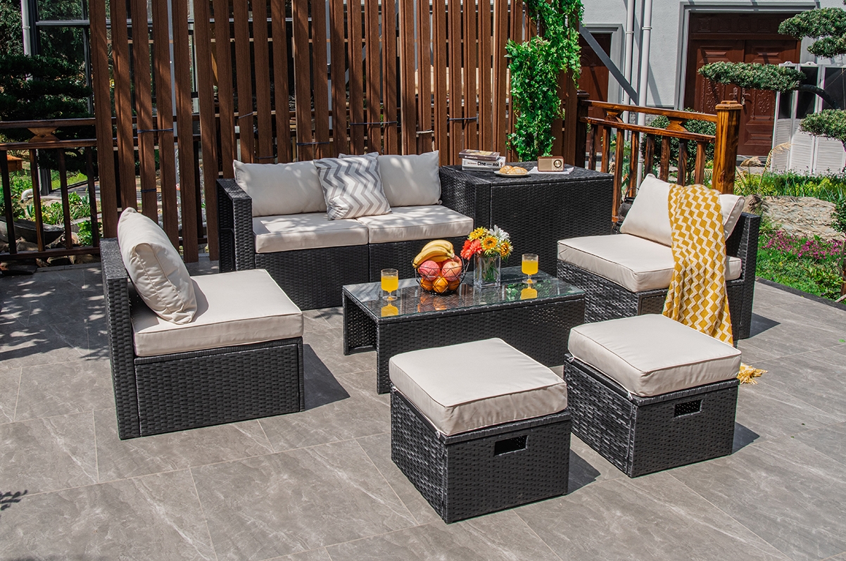 8-Piece Patio Rattan Furniture Set with Storage Table | Inspire Uplift