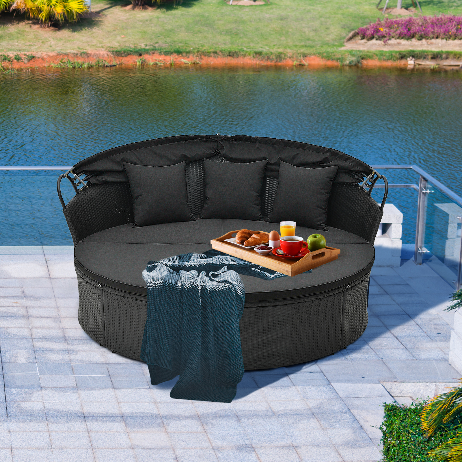 Clamshell Patio Round Daybed with Retractable Canopy | Inspire Uplift