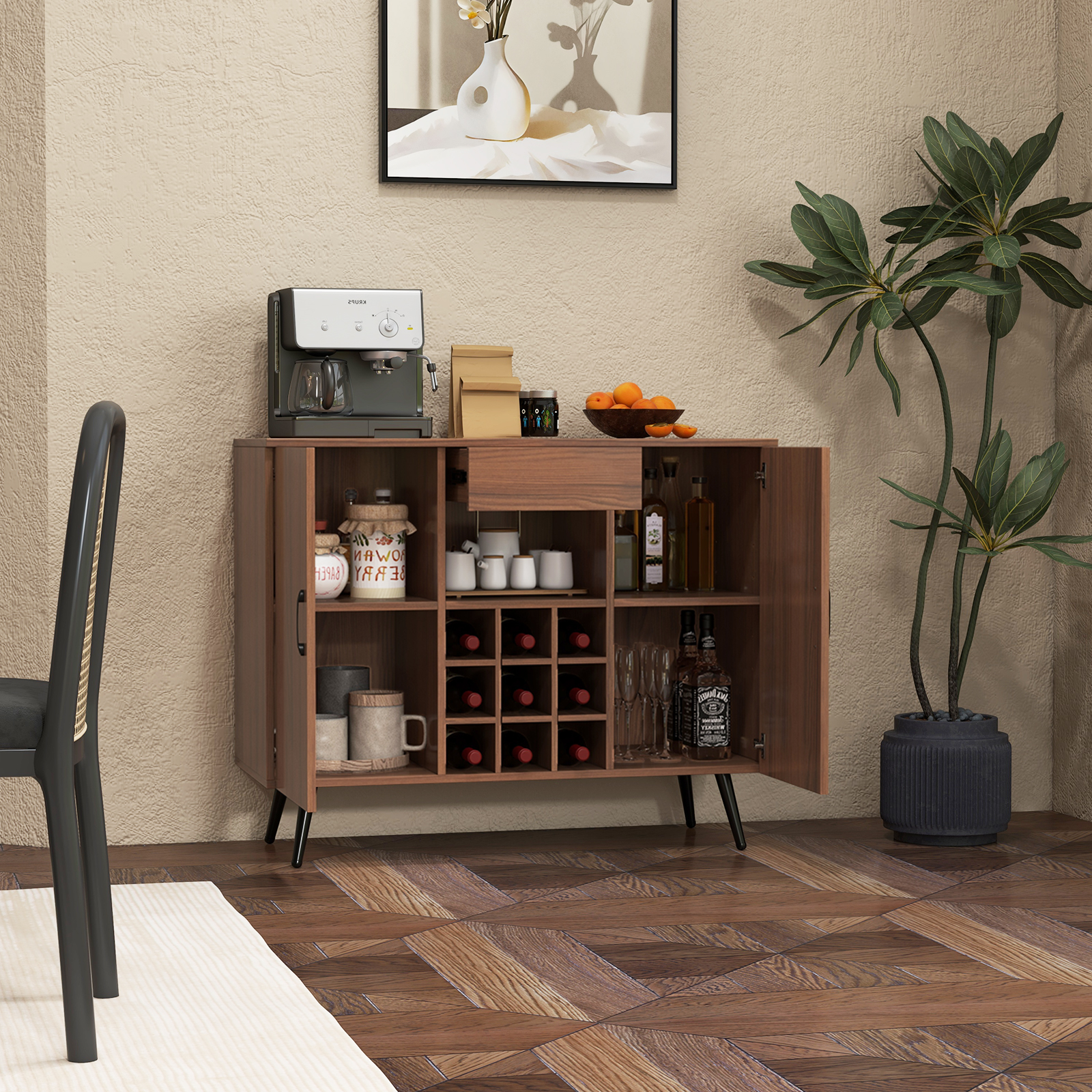 Mid-Century Modern Buffet Cabinet with Wine Rack | Inspire Uplift