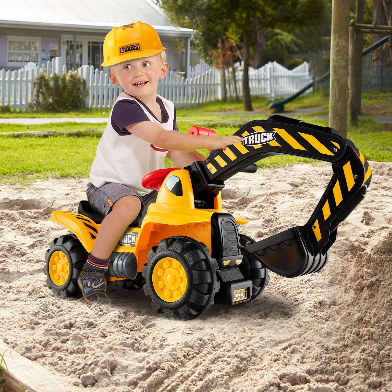 Ride-On Push Car Bulldozer Digger w/ Safety Helmet | Inspire Uplift