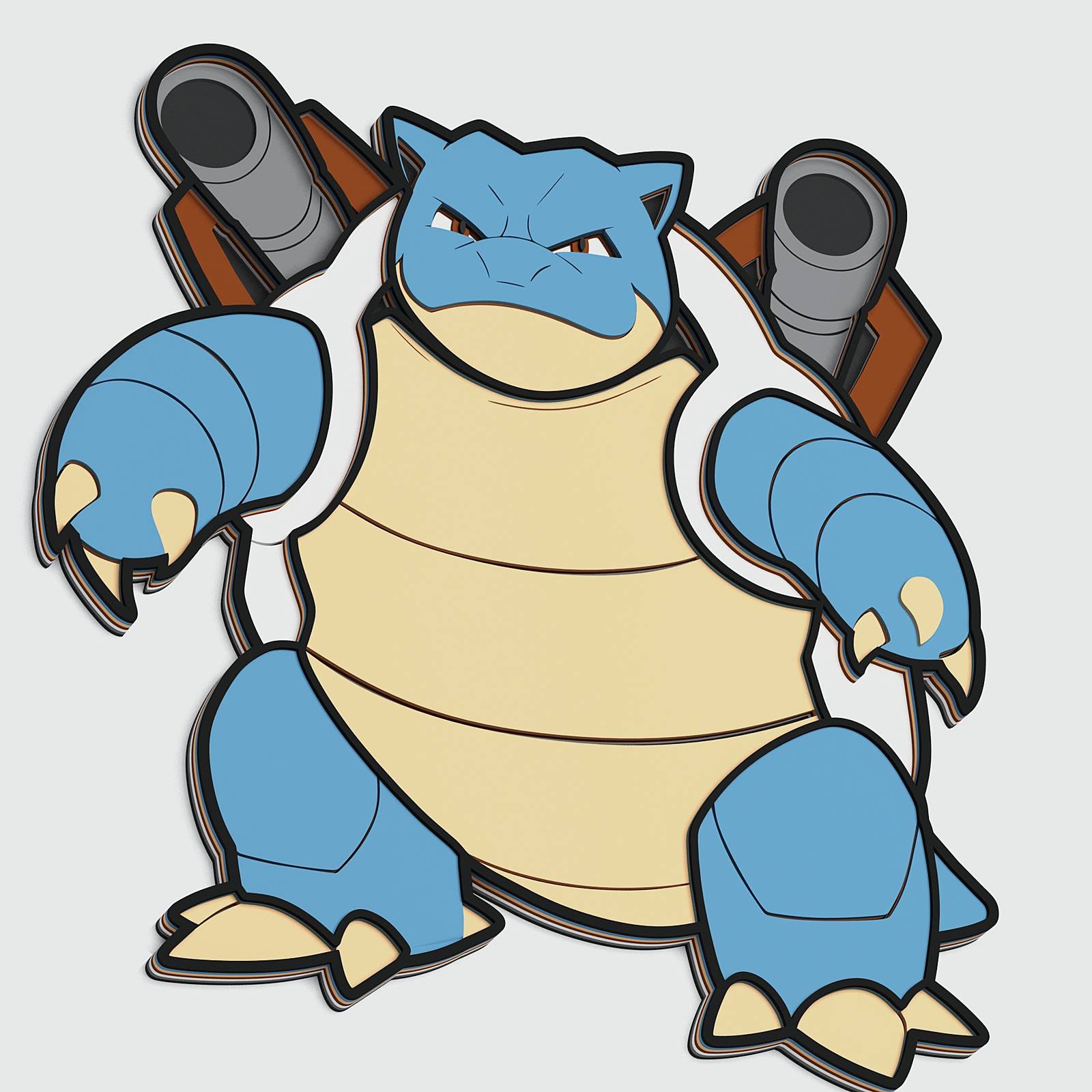 Layered Design of Blastoise Pokemon for paper and laser cutt | Inspire Uplift