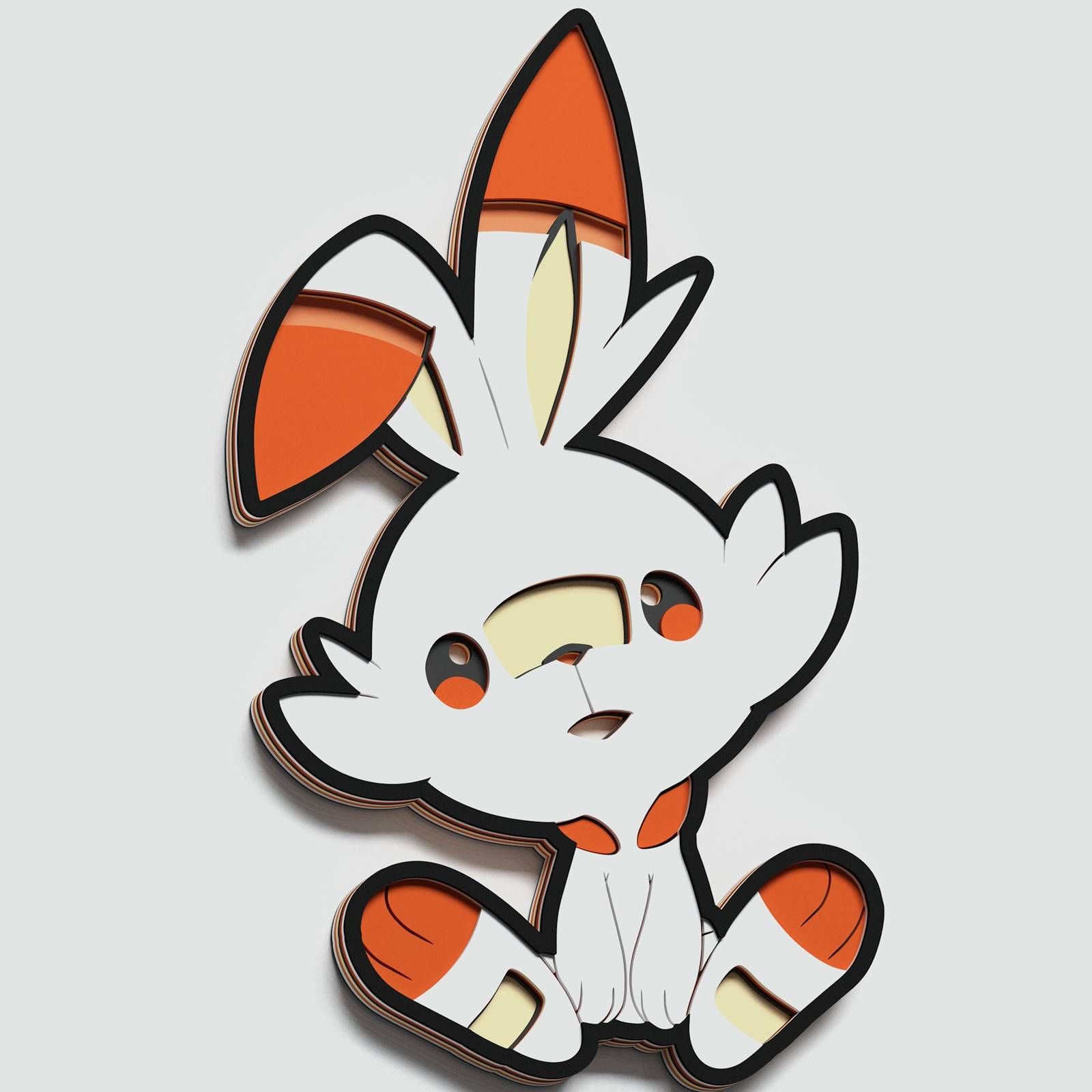 Layered Design of Scorbunny Pokemon for paper and laser cutt | Inspire ...