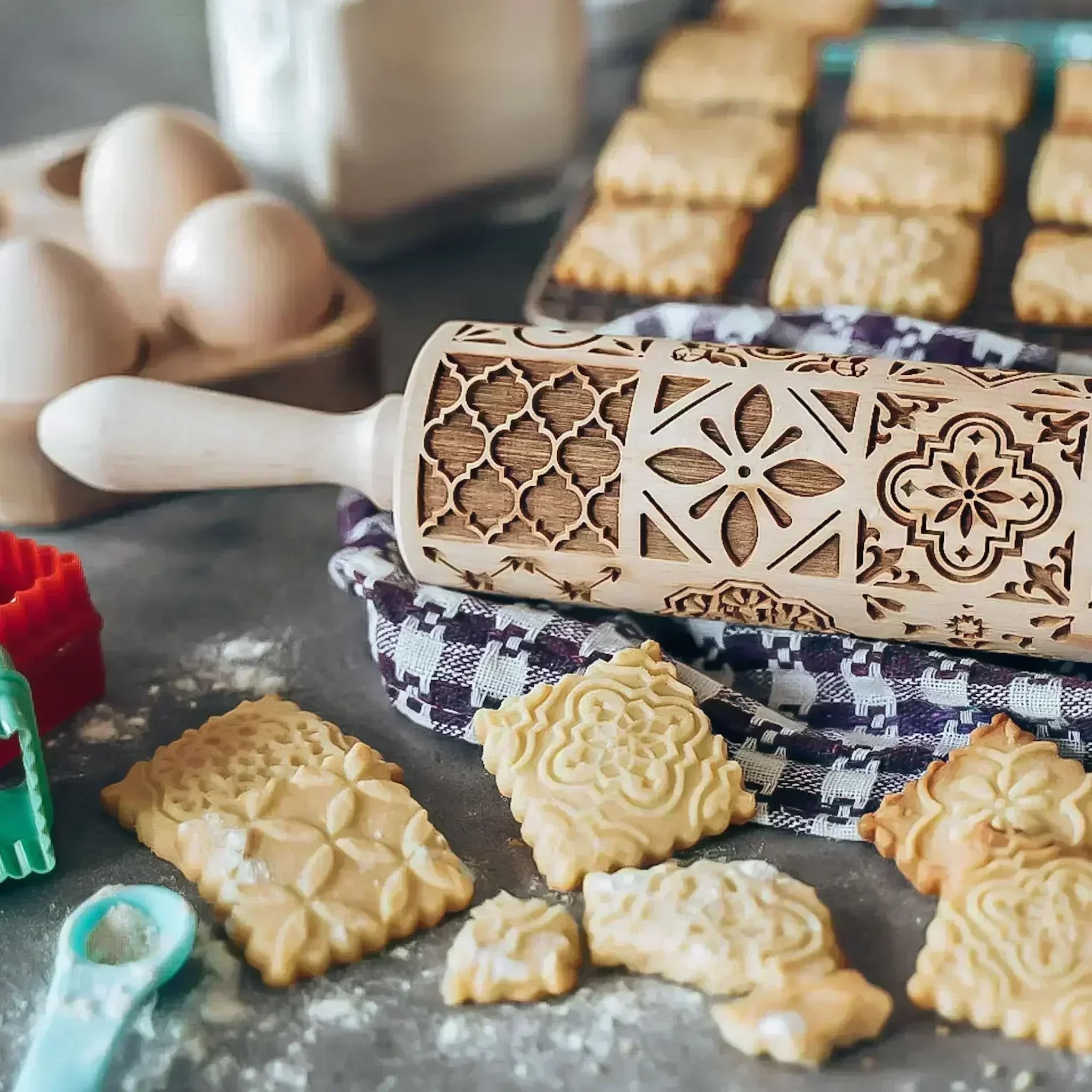 Wooden Embossing Rolling Pin for Baking Cookies and Cakes | Inspire Uplift