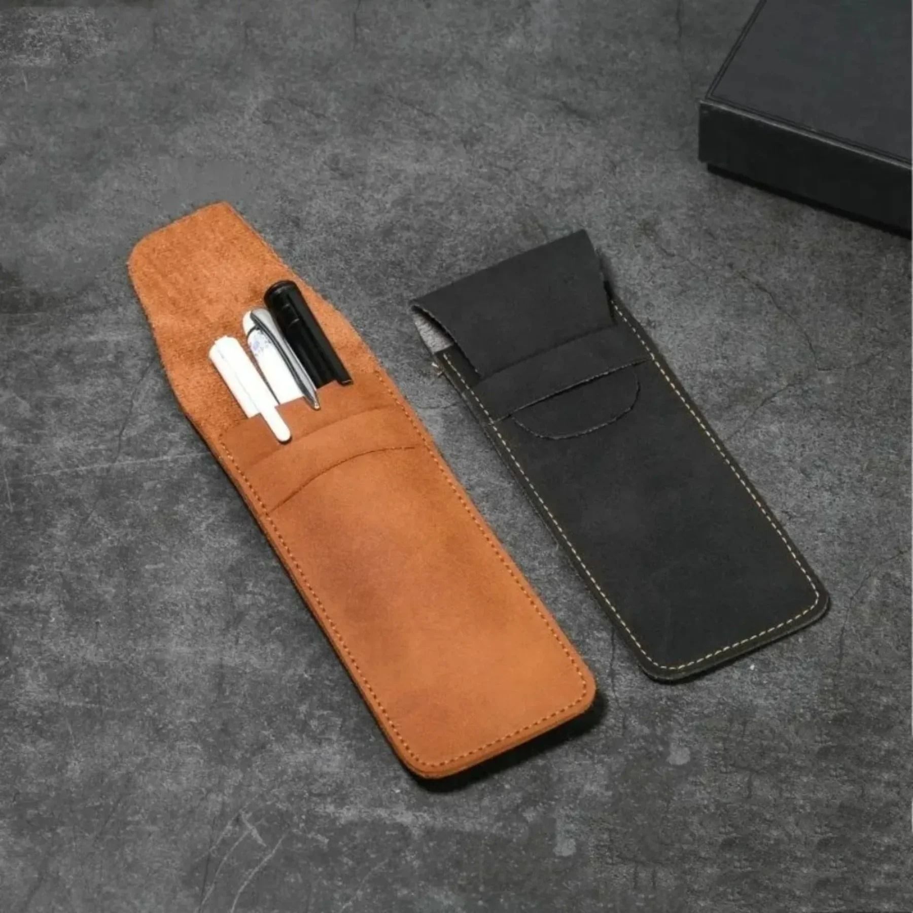 Vintage Frosted PU Leather Double Pen Case Set | Inspire Uplift