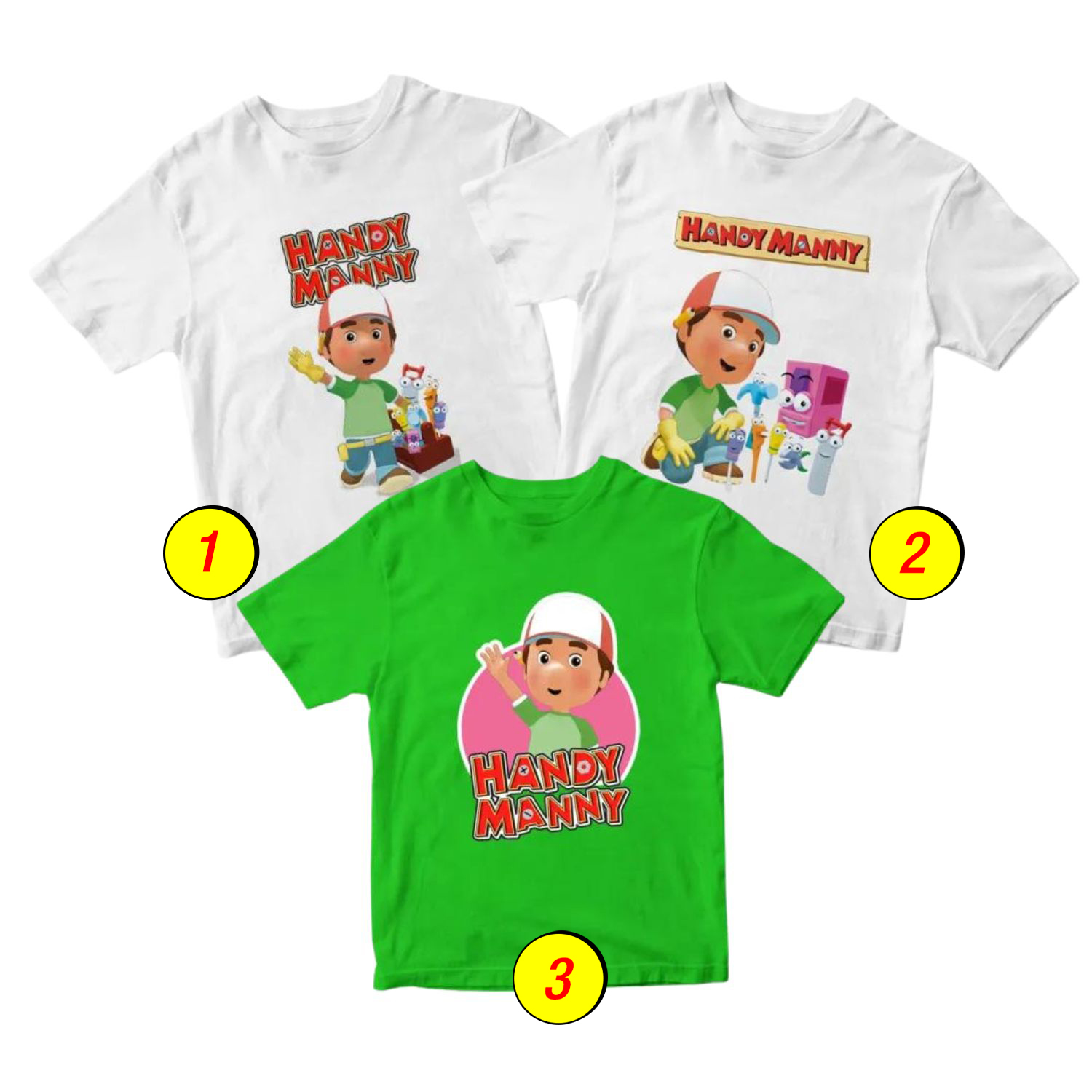 Handy Manny T-Shirt Merch - 3 Pack Tee Shirts Bundle Cartoon - Inspire ...
