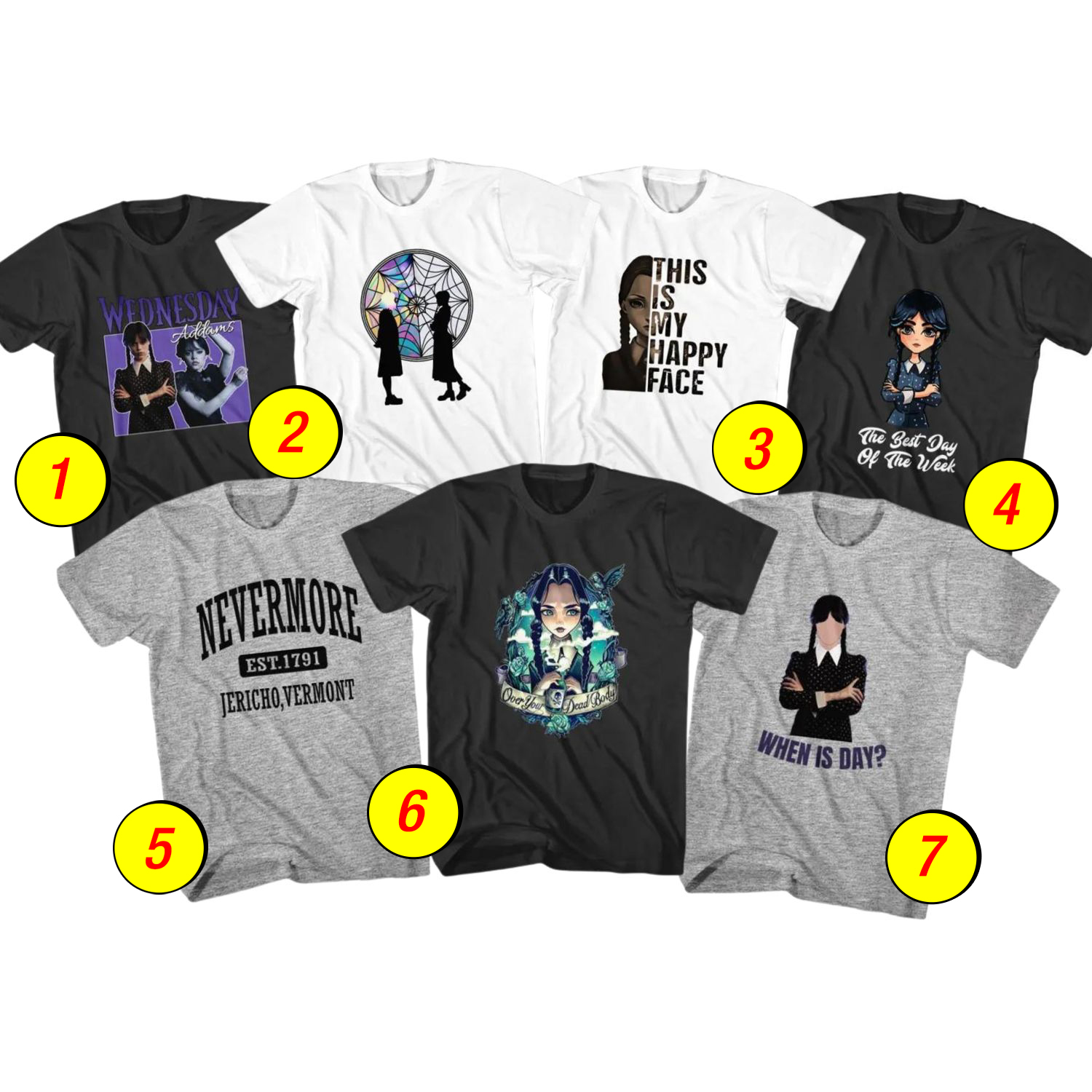 Wednesday Addams 2 T-Shirt Merch - 3 Pack Tee Shirts Bundle - Inspire ...