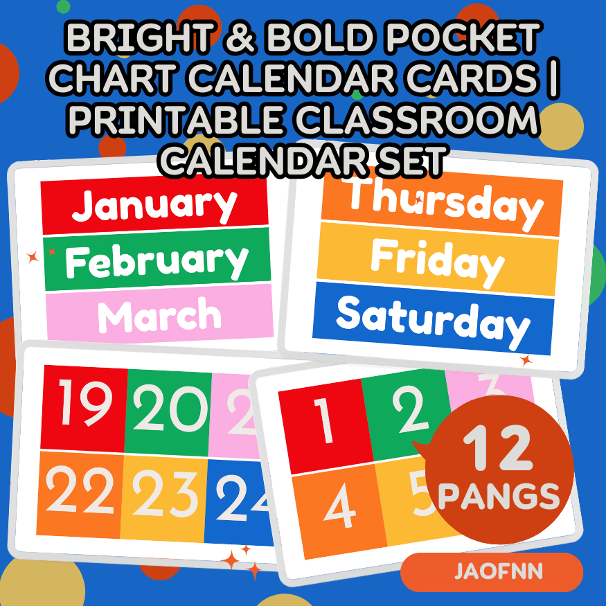 Bright & Bold Pocket Chart Calendar Cards | Printable Classr | Inspire ...