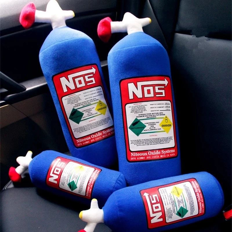 Creative NOS Bottle Plush Pillow | JDM Car Decor Gag Gift | Inspire Uplift