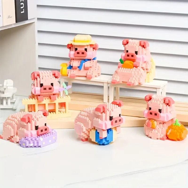 DIY Pink Pig Family 3D Building Block Set – 6 Mini Pigs Cute | Inspire ...