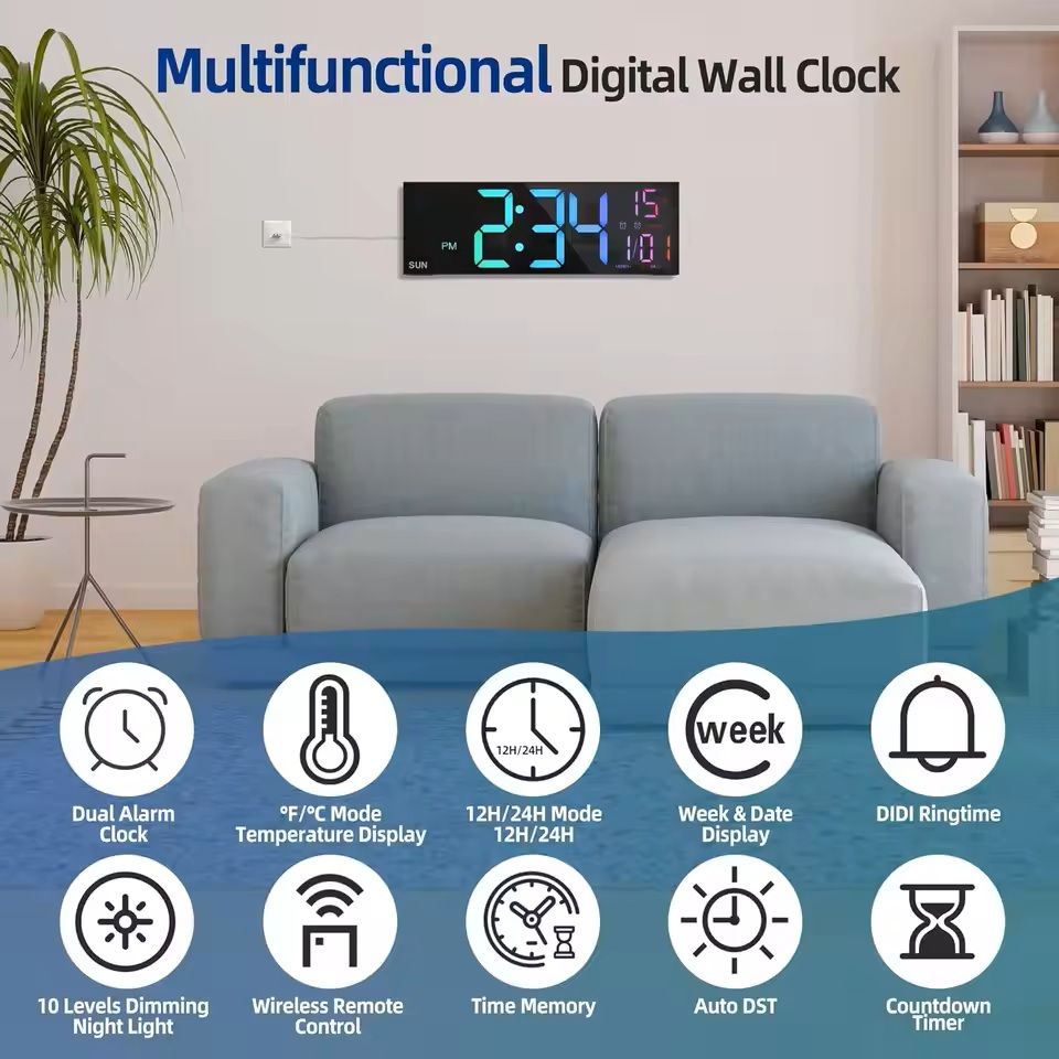 16.2 Inch Large Digital Wall Clock with Remote Control and R | Inspire ...