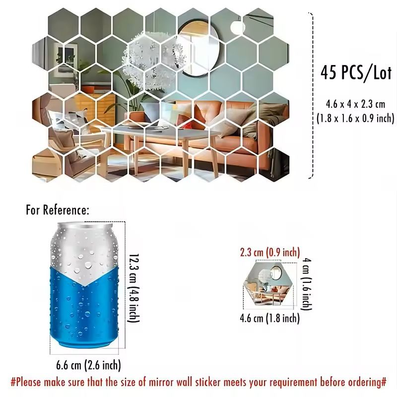 Hexagon Mirror Wall Sticker Set – 45 Piece DIY Decorative Ti | Inspire ...