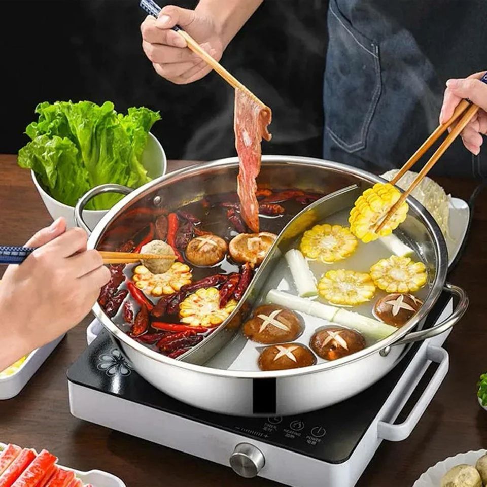 Stainless Steel Double Sided Hot Pot Cooker, Twin Divided Ch | Inspire ...
