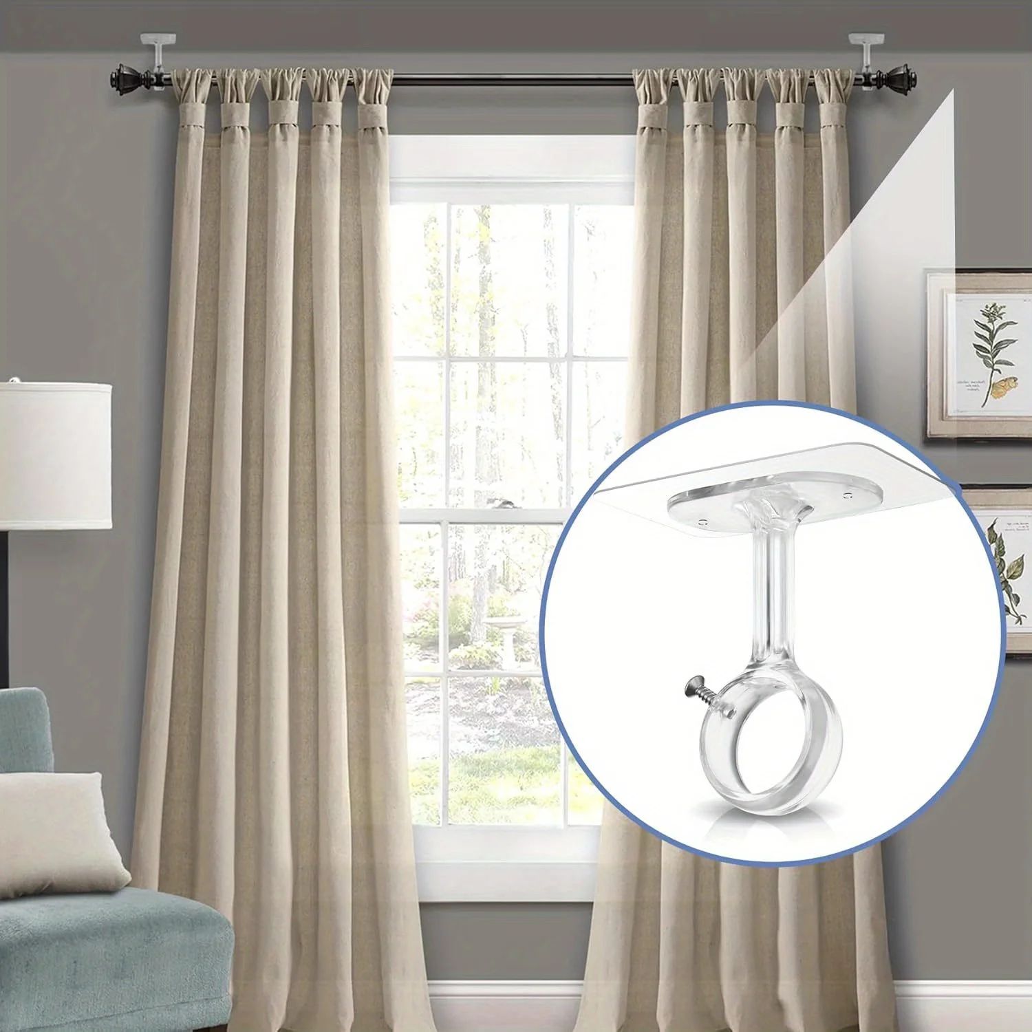 Heavy-Adhesive Curtain Rod Brackets No Drill – Adjustable Ce | Inspire ...