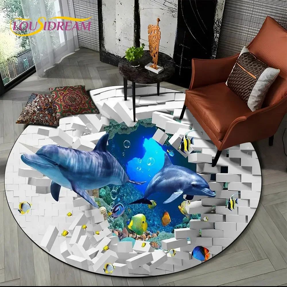 3D Underwater Dolphin Round Area Rug – Ocean Illusion Non-Sl | Inspire ...