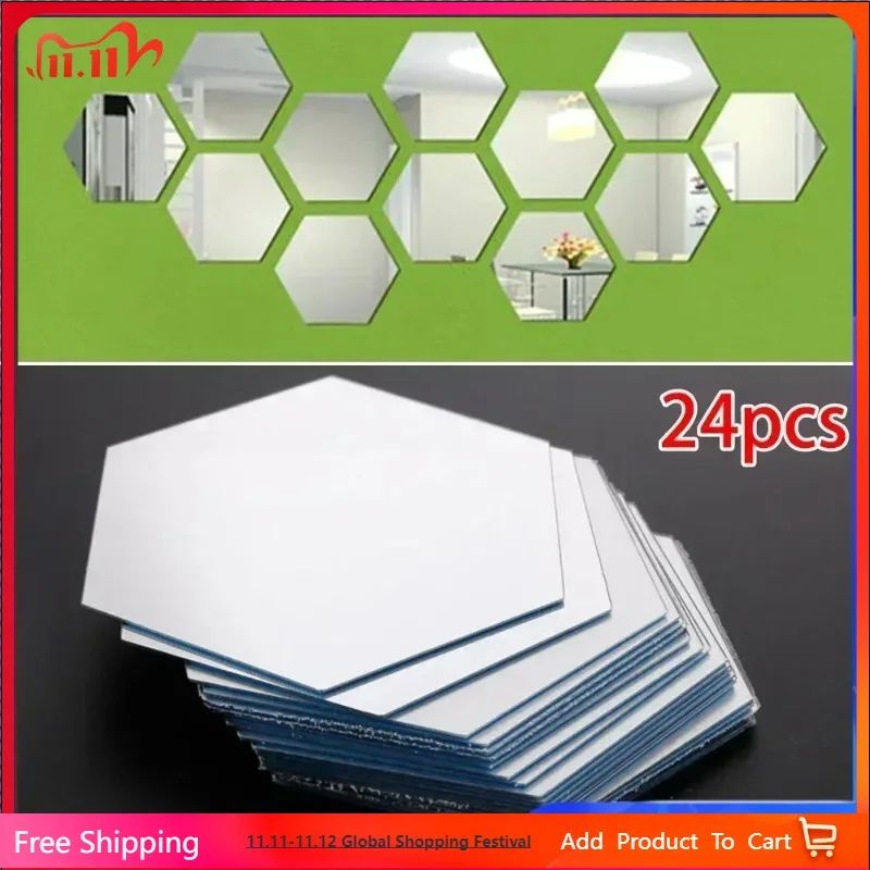 24 Pack Hexagon Acrylic Mirror Stickers Self-Adhesive 3D Wal | Inspire ...