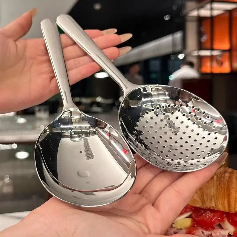 Stainless Steel Ladle & Drain-Hole Serving Spoon Set with He | Inspire ...