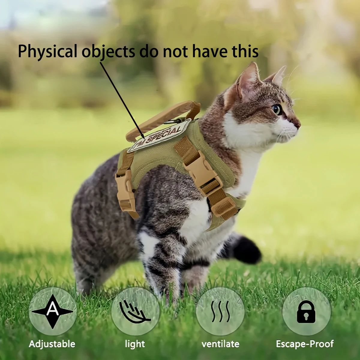 Khaki Tactical Escape-Proof Cat Walking Vest & Adjustable Le | Inspire ...